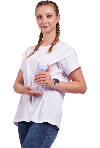 Mamma Lattes Hamile ve Emzirme Tişörtü %100 Pamuk Oversize Geniş Kalıp Beyaz Mamma Lattes Hamile ve Emzirme Tişörtü %100 Pamuk Oversize Geniş Kalıp Beyaz