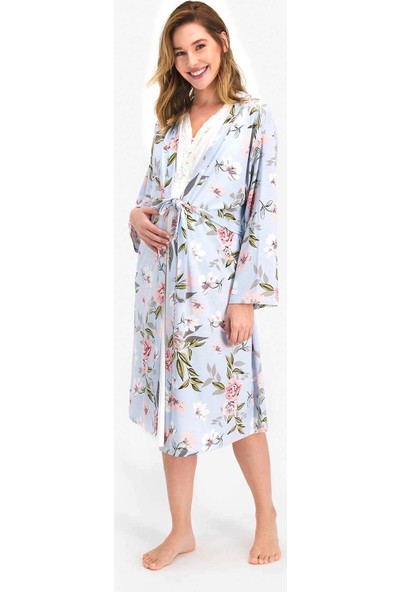 Arnetta Floral Pattern Krem Kadın Lohusa Gecelik Sabahlık Takım Arnetta Floral Pattern Krem Kadın Lohusa Gecelik Sabahlık Takım