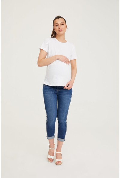Hamile Skinny Denim Kuşgözü Taş Yapıştırma Pantolon Mavi 1089 Hamile Skinny Denim Kuşgözü Taş Yapıştırma Pantolon Mavi 1089