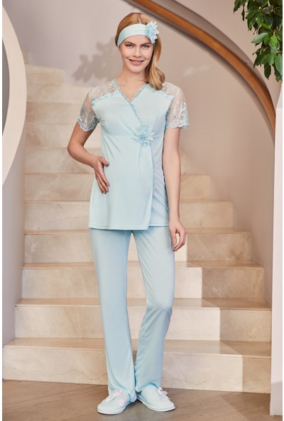 By Mecit 5218 Kruvaze Dantel Kol Lohusa Pijama Takımı By Mecit 5218 Kruvaze Dantel Kol Lohusa Pijama Takımı