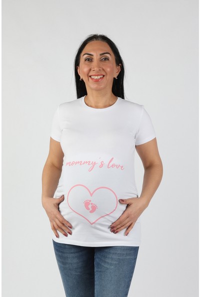 Balins Hamile Mommy Love Tişört Beyaz-Pmbe Balins Hamile Mommy Love Tişört Beyaz-Pmbe