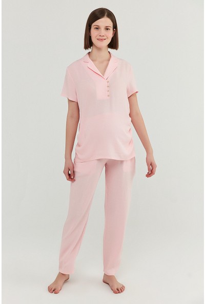 Penti Gül Kurusu Mama Pink Crinkle Gömlek Pantolon Takımı Penti Gül Kurusu Mama Pink Crinkle Gömlek Pantolon Takımı