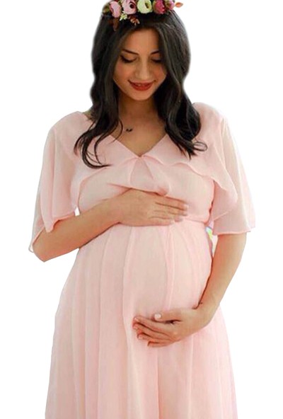 Moda Labio Babyshower Melek Kol Pudra Hamile Elbisesi Moda Labio Babyshower Melek Kol Pudra Hamile Elbisesi