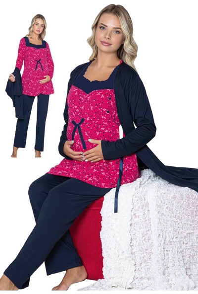 Eva Arinna Hamile Giyim 3'lü Sabahlık Pijama Takımı