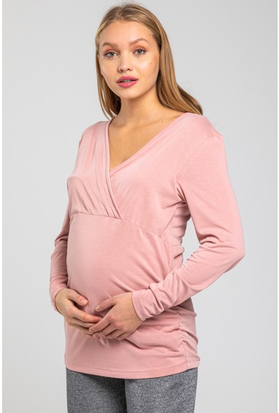 Perla Blanca Gül Kurusu Emzirme Özellikli Hamile Tişörtü