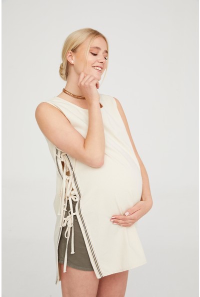 Hamile Tunik Bej Plaj Giyim 1045