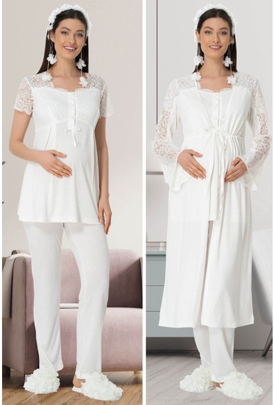 Şık Mecit Sabahlıklı Lohusa Pijama Takımı
