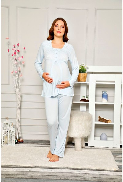 Alimer Kutulu Lüks Hamile Lohusa Pijama Takım Viskon Kumaş