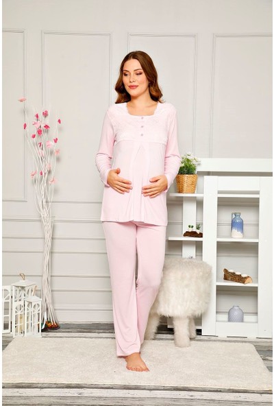 Alimer Kutulu Lüks Hamile Lohusa Pijama Takım Viskon Kumaş