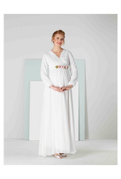 Işşıl Hamile Şakayık Kemer Uzun Kol Şifon Elbise