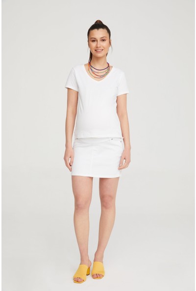 Vavien Hamile Likralı Etek Beyaz 1061