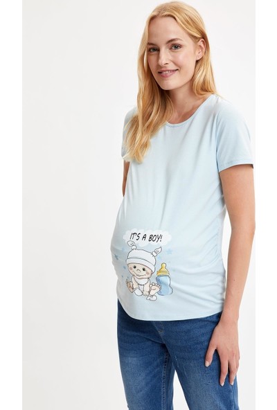 Defacto Baskı Detaylı Büzgülü Kısa Kollu Hamile Üst S1445AZ20AU