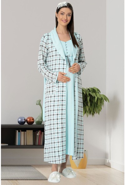 Mecit 5436 Turkuaz Ekoseli Spor Sabahlıklı Lohusa Gecelik Takımı Mecit 5436 Turkuaz Ekoseli Spor Sabahlıklı Lohusa Gecelik Takımı