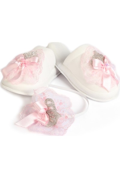 Güpürlü Kral Tacı Lohusa Kadife Terlik ve Tacı