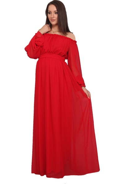 Moda Labio Babyshower Dökümlü Kırmızı Hamile Elbisesi Moda Labio Babyshower Dökümlü Kırmızı Hamile Elbisesi