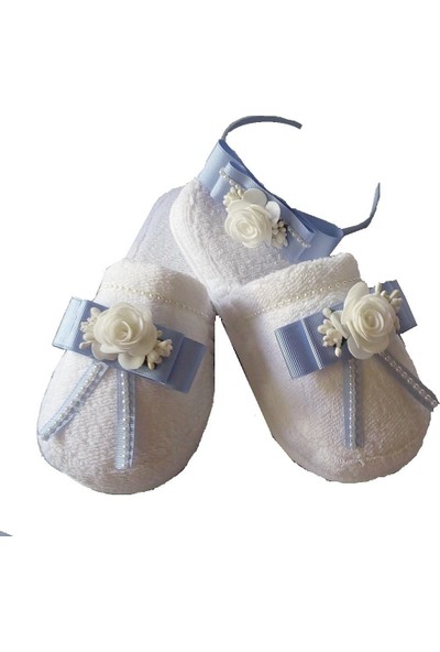 Azebu Büyük Güllü Lohusa Tacı ve Terliği Set Mavi