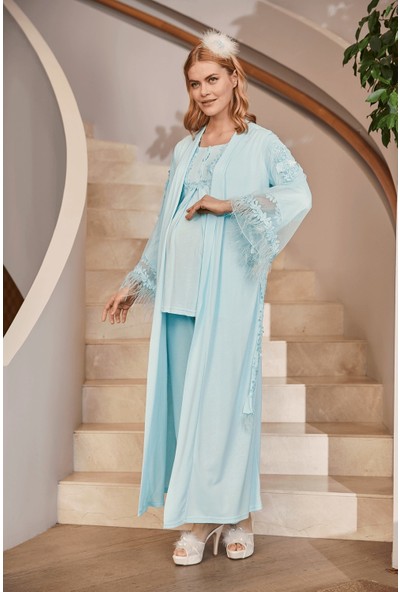 By Mecit 5202 Turkuaz Uzun Sabahlıklı Lohusa Pijama Takımı By Mecit 5202 Turkuaz Uzun Sabahlıklı Lohusa Pijama Takımı