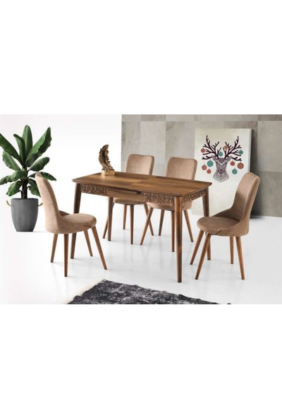 Cheetah Milano Motifli Masa Takımı + 4 Adet Sandalye Cheetah Milano Motifli Masa Takımı + 4 Adet Sandalye