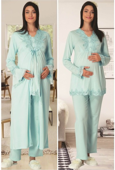 Carpediem L.r. 1517 Turkuaz Sabahlıklı Hamile Lohusa Pijama Takımı Carpediem L.r. 1517 Turkuaz Sabahlıklı Hamile Lohusa Pijama Takımı