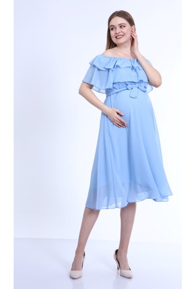 Ada Style Carmen Yaka Şifon, Hamile Elbise, Bebemavi Ada Style Carmen Yaka Şifon, Hamile Elbise, Bebemavi