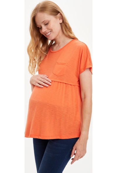 DeFacto Büzgülü Cep Detaylı Kısa Kollu Hamile Tişört R5240AZ20SM