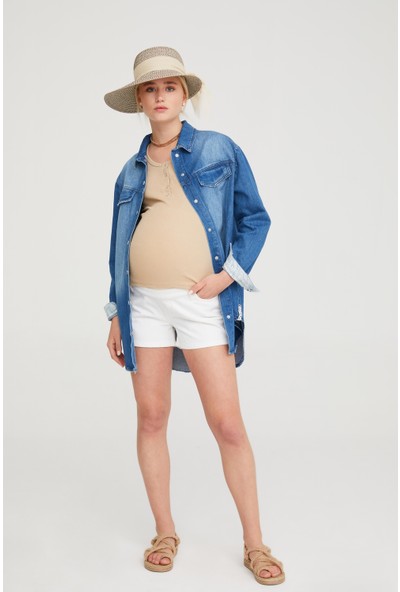 Organik Loose Fit Denim Gömlek Koyu Mavi 1076