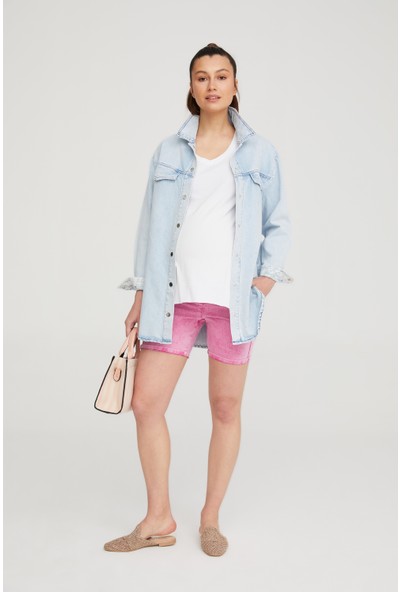 Organik Loose Fit Denim Gömlek Açık Mavi 1076