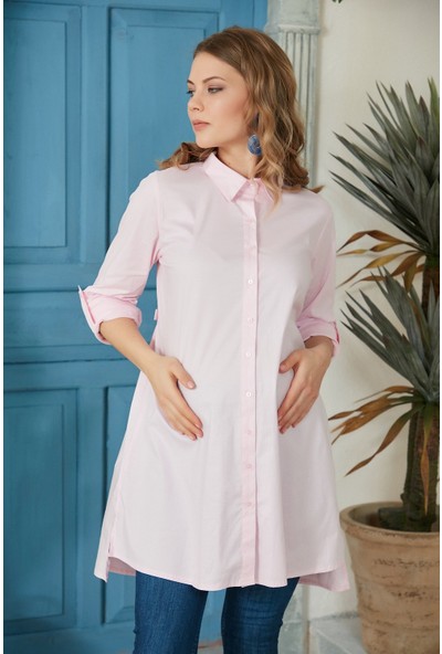 Görsin Hamile Gör&sin Yırtmaçlı Pembe Hamile Gömlek