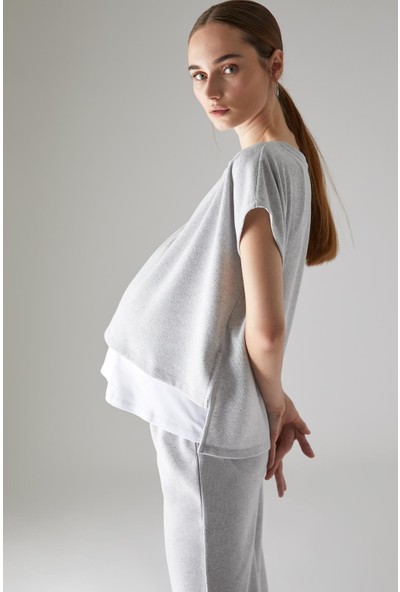 Defacto Hamile Önü Kısa Arkası Uzun Kısa Kollu Tişört U5059AZ21SP