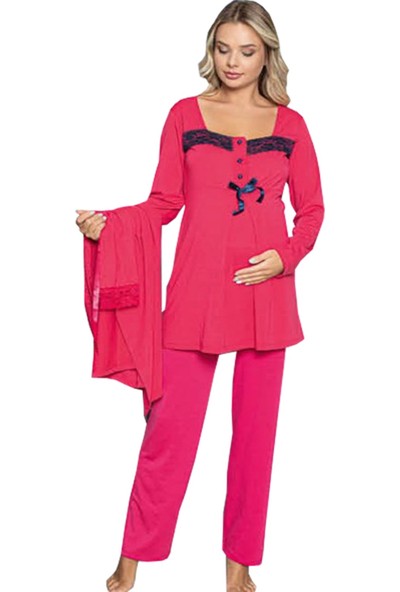 Eva Arinna Hamile Giyim 3'lü Sabahlık Pijama Takımı