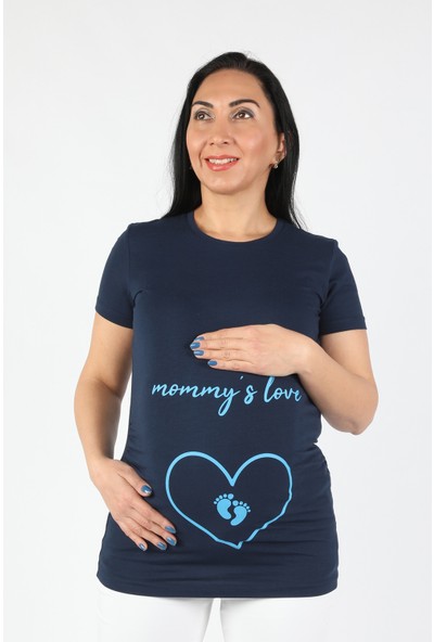 Balins Hamile Mommy Love Tişört Laci-Mavi Balins Hamile Mommy Love Tişört Laci-Mavi