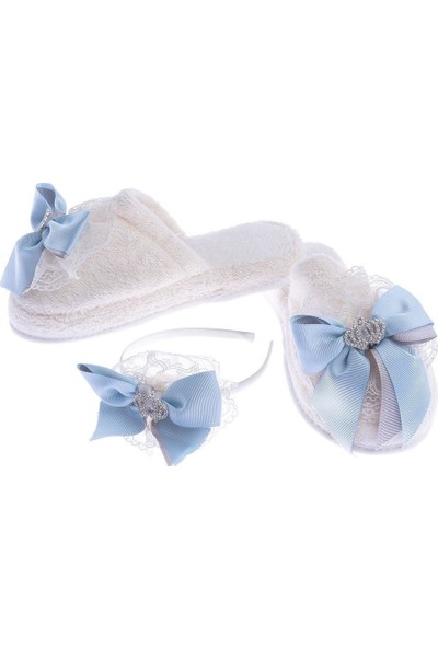 Azebu Azebu Taşlı Kurdeleli Terlik ve Taç Mavi