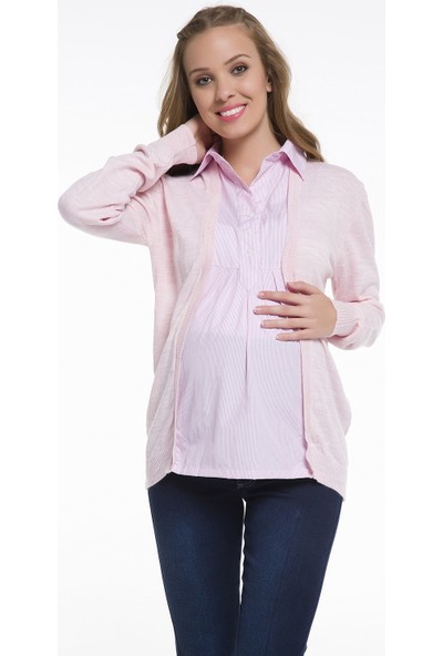 Görsin Hamile Gör&sin Hamile Gömlek Yaka Triko Beyaz Pembe