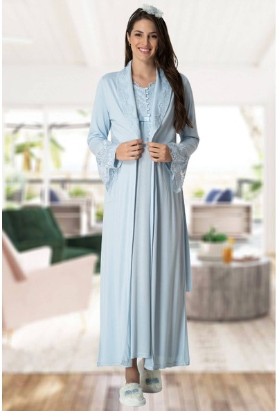 Mecit 5417 Mavi Uzun Sabahlıklı Lohusa Gecelik Takımı Mecit 5417 Mavi Uzun Sabahlıklı Lohusa Gecelik Takımı