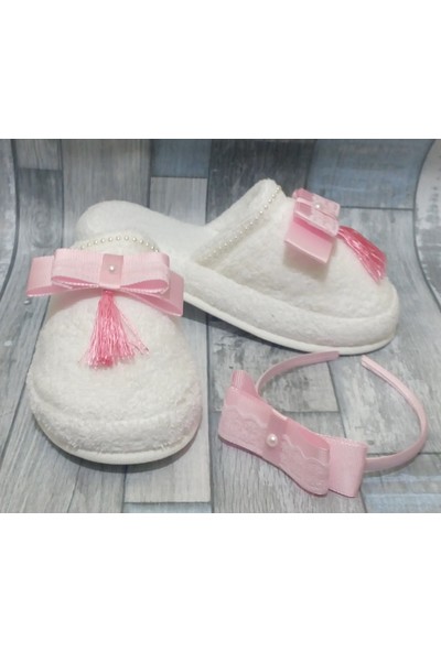 Azebu Püsküllü Lohusa Tacı ve Terlik Seti Pembe