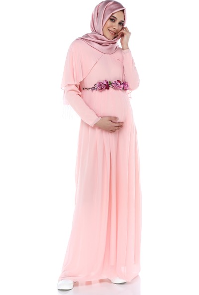 Moda Labio Babyshower Melek Kol Tesettür Pudra Hamile Elbisesi Moda Labio Babyshower Melek Kol Tesettür Pudra Hamile Elbisesi