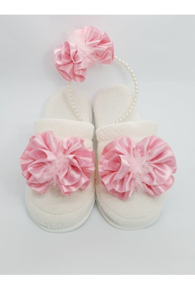 Melkady 023PE - 2 'li Lohusa Seti Lohusa Terlik ve Incili Taç Pembe