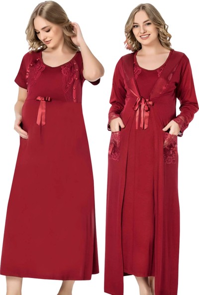 Eva Arinna Hamile Giyim 2'li Gecelik Takımı Bordo Eva Arinna Hamile Giyim 2'li Gecelik Takımı Bordo