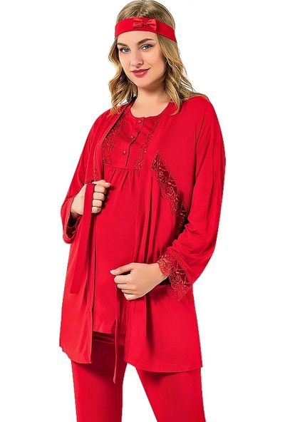 Alimer Kutulu Lüks 4lü Hamile Lohusa Pijama Takım Viskon Kumaş