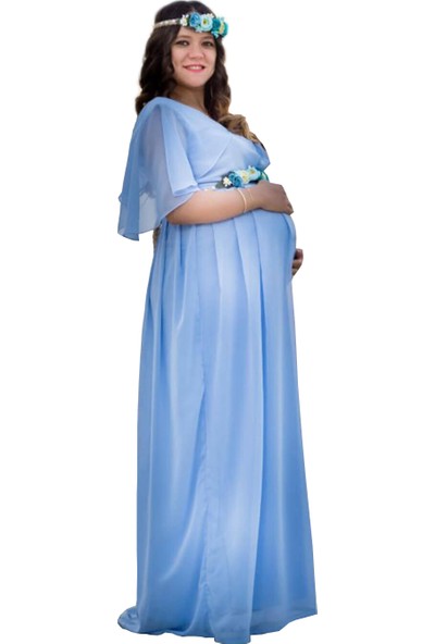 Moda Labio Babyshower Melek Kol Bebe Mavi Hamile Elbisesi Moda Labio Babyshower Melek Kol Bebe Mavi Hamile Elbisesi