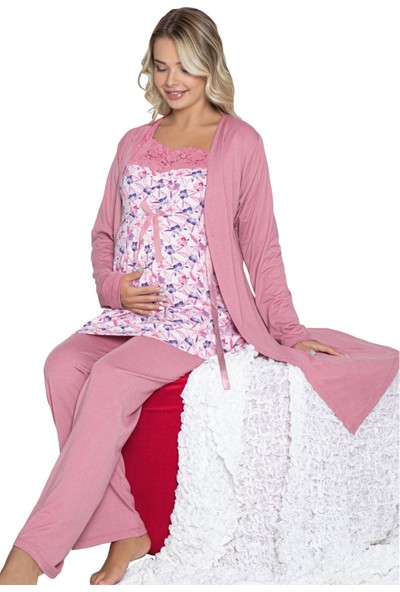 Eva Arinna Hamile Giyim 3'lü Sabahlık Pijama Takımı