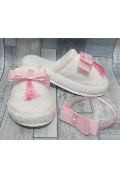 Azebu Püsküllü Lohusa Tacı ve Terlik Seti Pembe Azebu Püsküllü Lohusa Tacı ve Terlik Seti Pembe