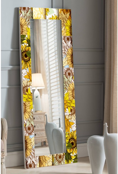Hediyeler Kapında Ayçiçeği Desenli Dekoratif Boy Aynası 150X60CM