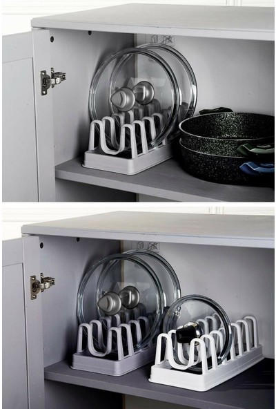 Lira Tencere Kapağı Organizeri - 6 Bölmeli Tencere Kapak Rafı Lira Tencere Kapağı Organizeri - 6 Bölmeli Tencere Kapak Rafı