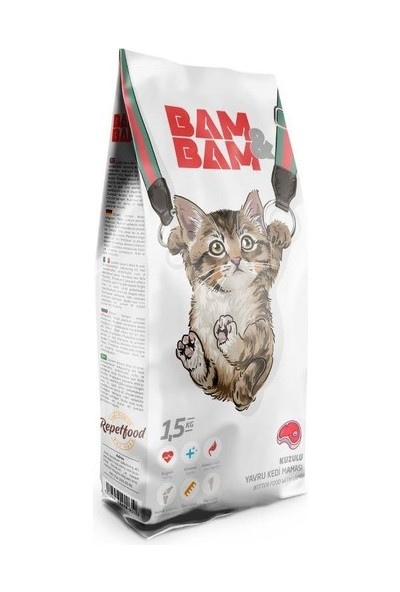 BAM BAM KUZULU YAVRU KEDİ MAMASI 1,5 KG 2'Lİ PAKET