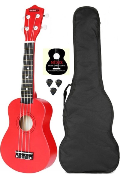 Midex UKX-901RD Kırmızı Soprano Ukulele (Metod Kılıf Pena)