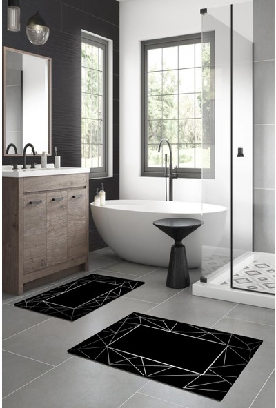 Colizon 60X90 - 50X60 Alya Black Dijital Banyo Halısı Klozet Takımı 2'li Paspas Seti Colizon 60X90 - 50X60 Alya Black Dijital Banyo Halısı Klozet Takımı 2'li Paspas Seti