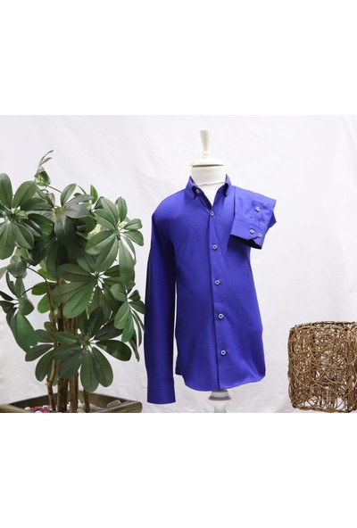 Fitmens Şık Mavi Erkek Çocuk Oxford Gömlek