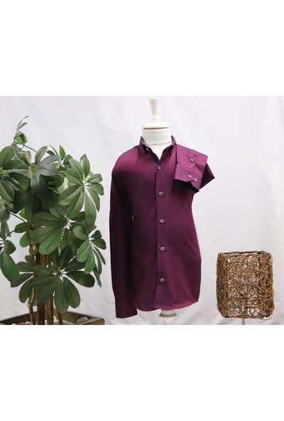 Fitmens Şık Bordo Erkek Çocuk Oxford Gömlek