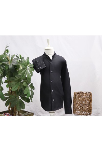 Fitmens Şık Siyah Erkek Çocuk Oxford Gömlek